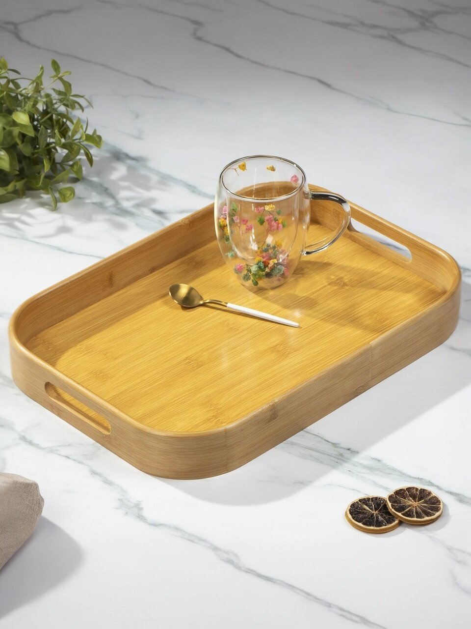 Поднос деревянный с ручками, прямоугольный, 40х28 см