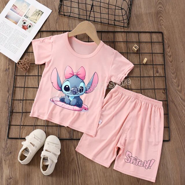 Шелковая пижама Disney Stitch, одежда для сна для детей, мягкая пижамная рубашка с рисунком из мультфильмов, кавайная ночная рубашка для девочек и мальчиков, подарки на день рождения, Размер: Размер 110 см