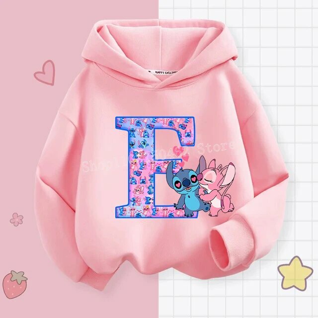 Толстовка с капюшоном Stitch Angel Letter AZ для девочек с рисунком Диснея, детская зимняя толстая теплая толстовка, детская одежда, подарок