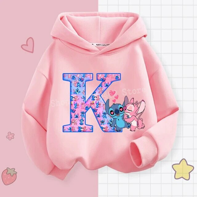 Толстовка с капюшоном Stitch Angel Letter AZ для девочек с рисунком Диснея, детская зимняя толстая теплая толстовка, детская одежда, подарок