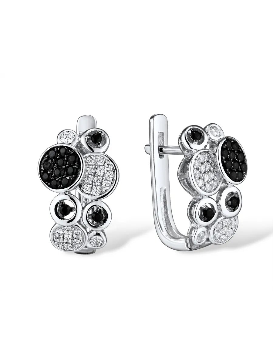 Серьги, серебро, 925 проба, родирование, шпинель синтетическая, циркон