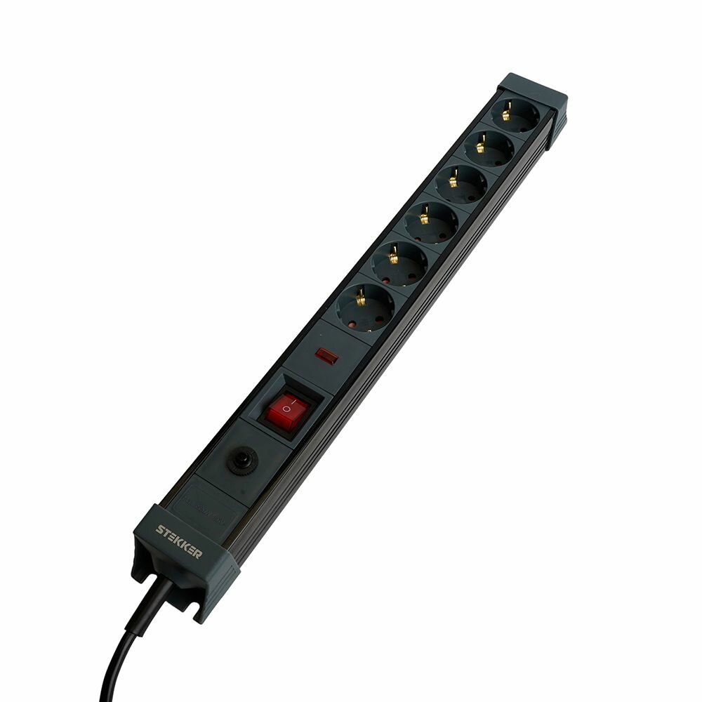 Сетевой фильтр STEKKER Techno 6-местный с/з 3x1мм2, 5 м, 250В, 16А, HM22-61-05, черный