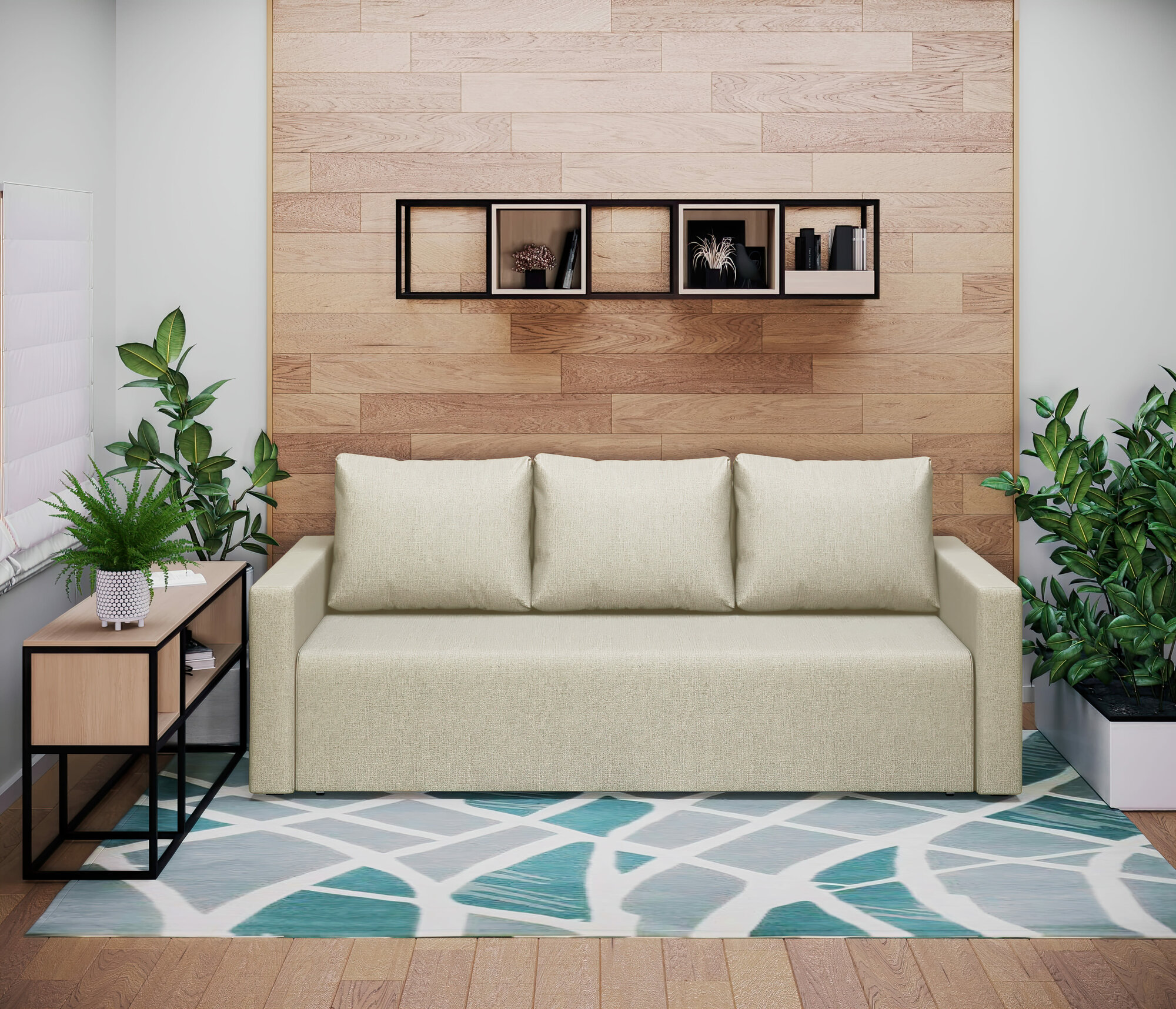 Диван Олимп 2 , еврокнижка, рогожка саванна милк, ППУ