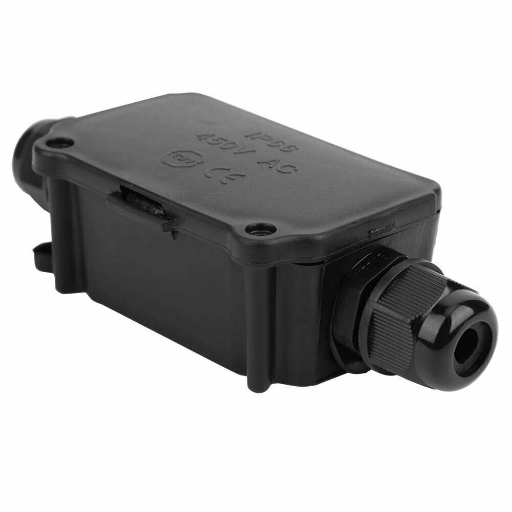 Коробка разветвительная водонепроницаемая IP66 2-х путевая черная, корпус соединитель для кабелей, материал нейлон, ток 24A, напряжение 450V, размер соединителя 110x48x31мм, адаптер для кабеля 4-8мм, в комплект входят 1 коробка, 1 терминал, 2 винта