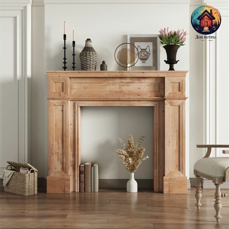 Каминная декоративная тумба, полка 90x20x100CM Оригинальный цвет дерева, Дом мечты.