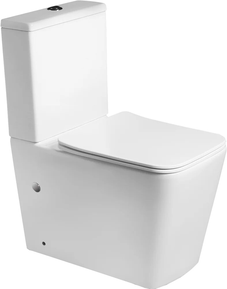 Унитаз-компакт напольный SantiLine SL-5017 с микролифтом, безободковый, фаянсовый, антивсплеск, белый, с нижним подводом прямоугольный