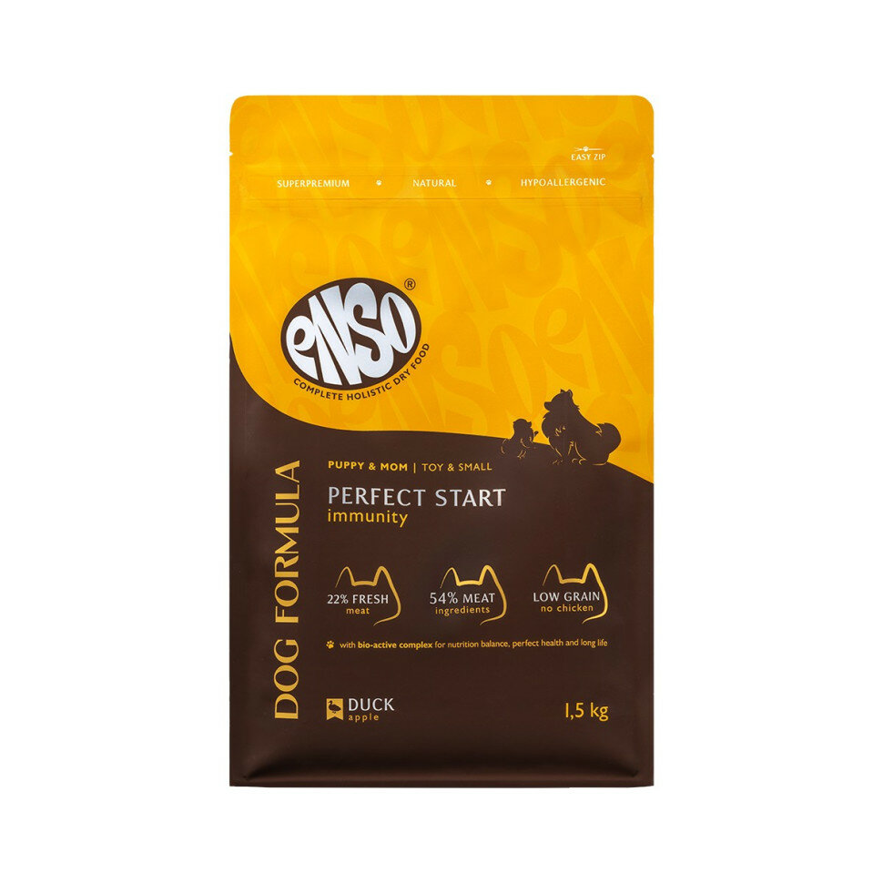 Сухой корм ENSO Dog Formula для щенков от 1 месяца, беременных и кормящих собак мелких и мини пород, утка/яблоко-1,5кг