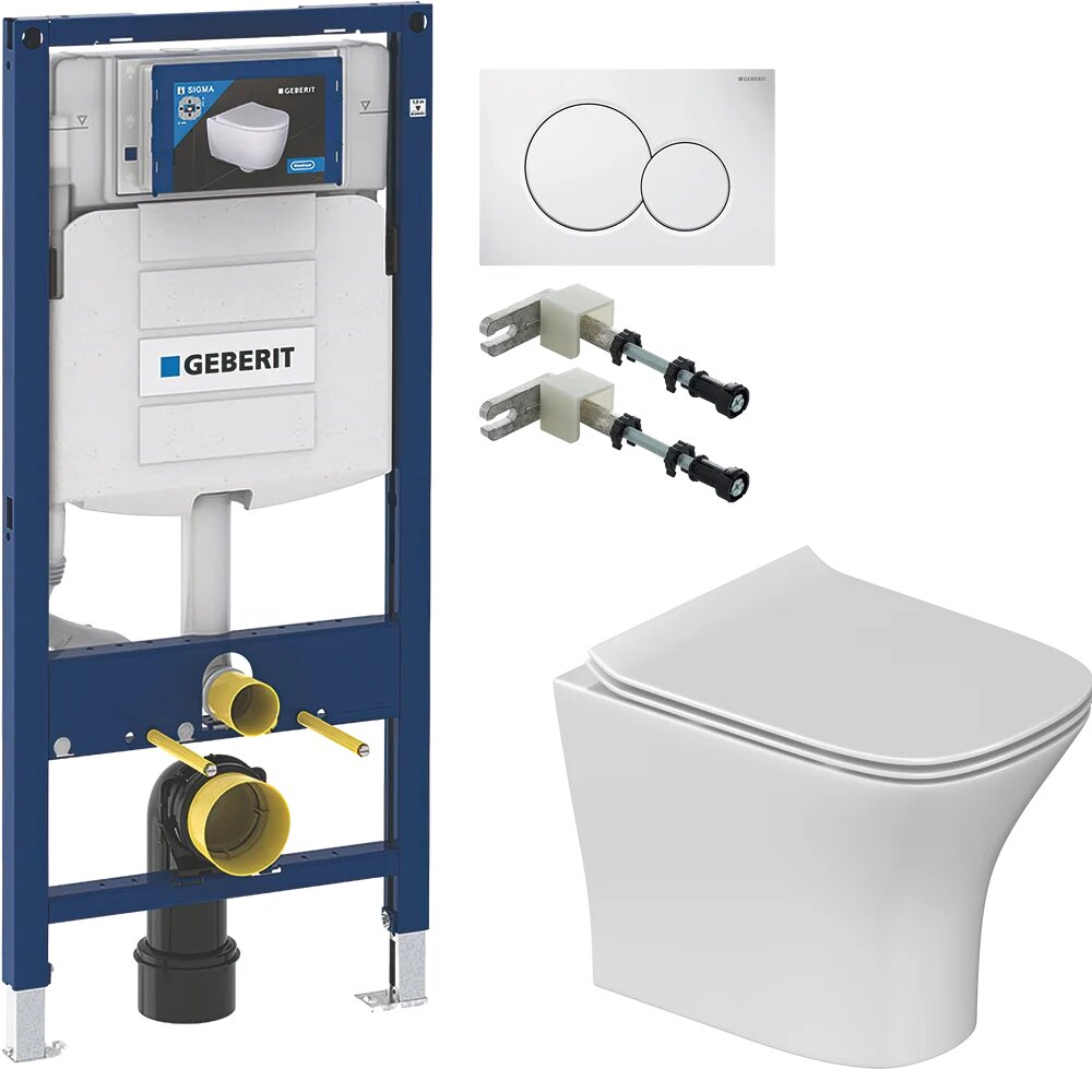 Комплект Унитаз подвесной STWORKI Олланд S01401WH / Инсталляция Geberit Duofix UP 320 111.300.00.5 / Крепления к стене, Кнопка белая
