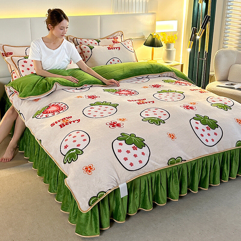 Комплект из четырёх предметов из утолщённого молочного флиса, тёплый комплект из трёх предметов из кораллового флиса, пододеяльник из флиса норки, комплект из четырёх предметов в виде подзорной трубы,70*120cm