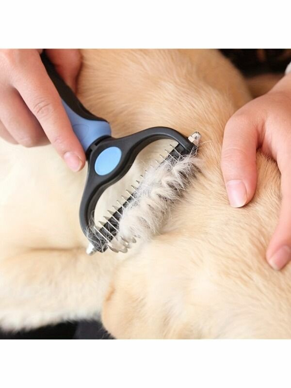 Двусторонняя расческа для собак и кошек антиколтун, нержавеющая сталь, удаление подшерстка