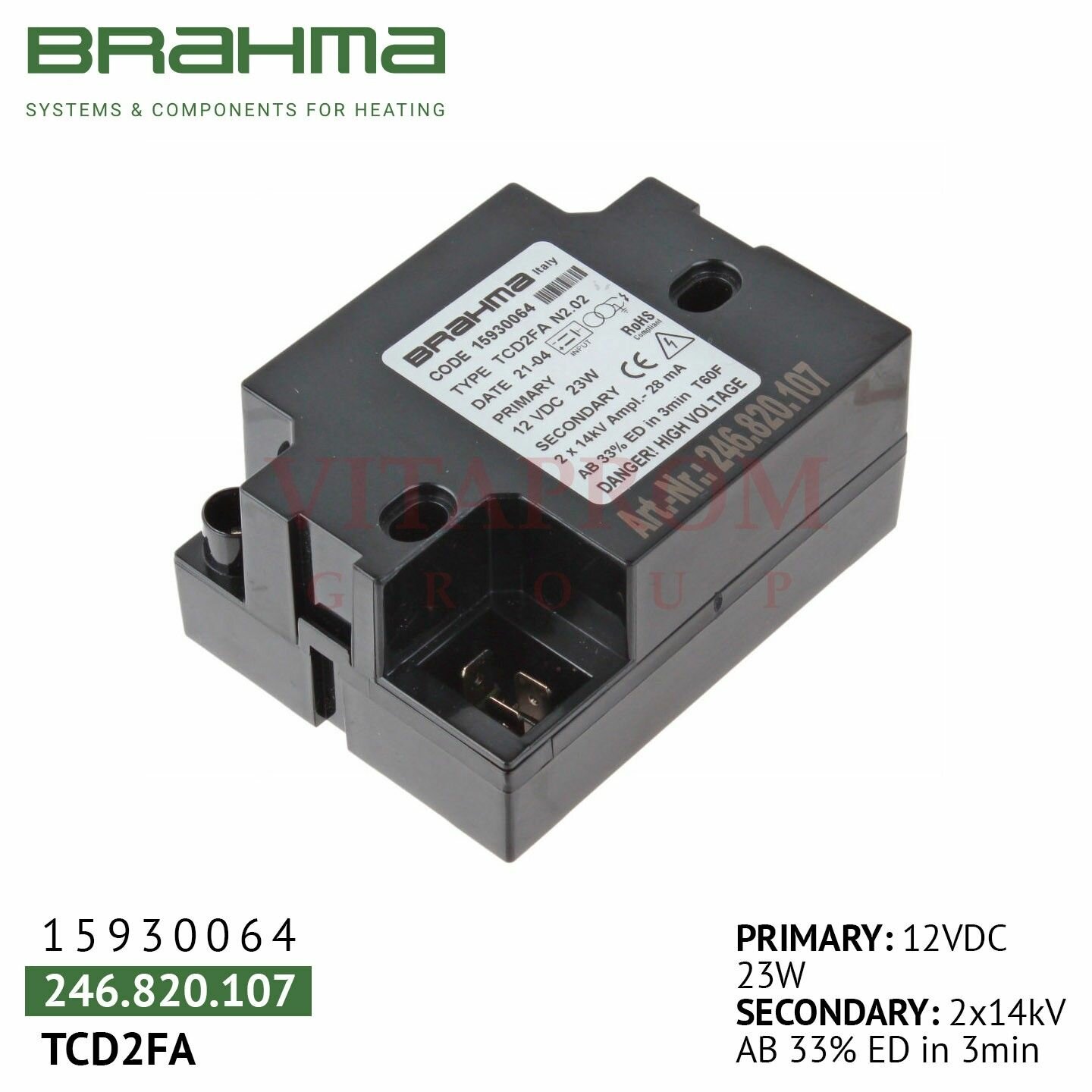 Трансформатор Brahma TCD2FA, 12VDC, 15930064 — фото 1