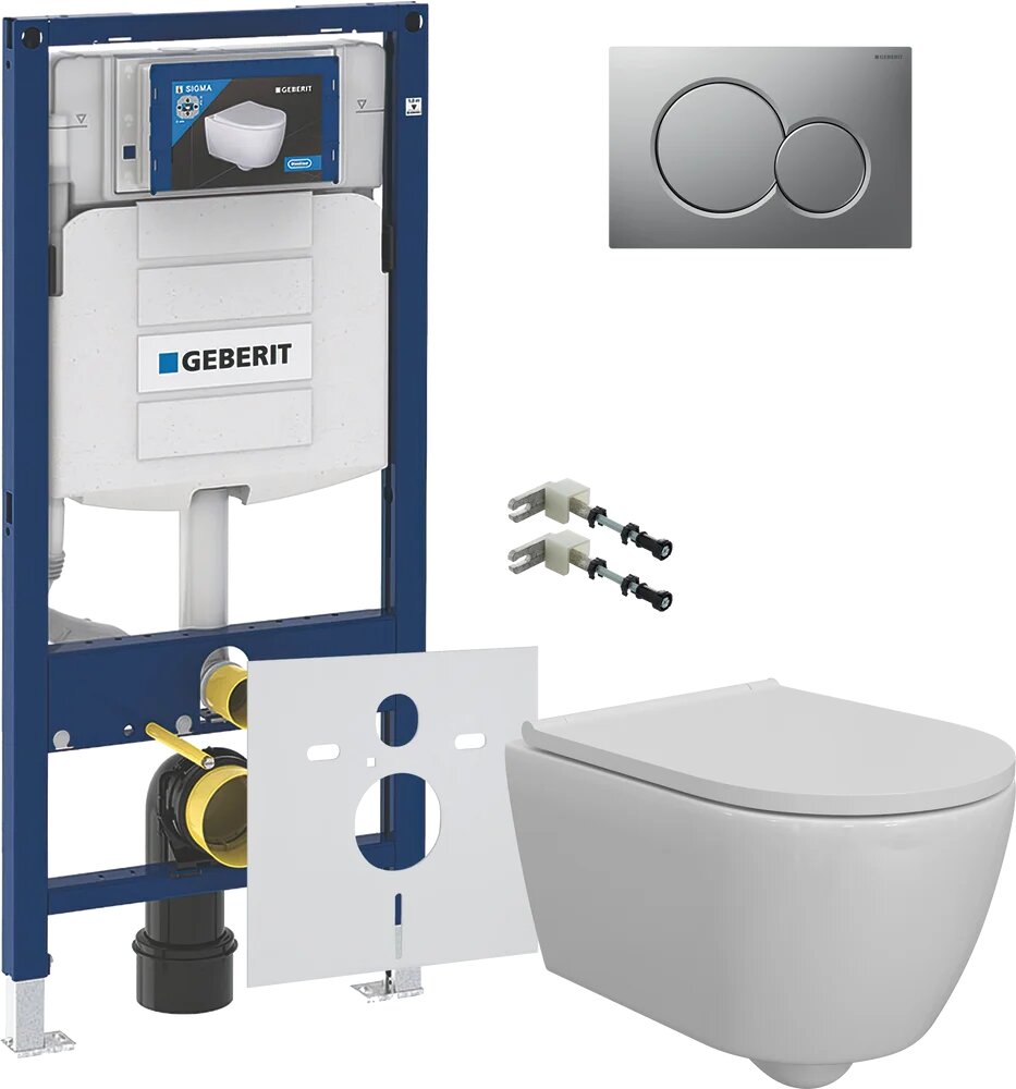 Комплект Унитаз подвесной DIWO Коломна 0700 с микролифтом / Крепления Geberit Duofix к стене / Шумоизоляция, Инсталляция UP 320 111.300.00.5, Кнопка Sigma лакированная, матовый хром