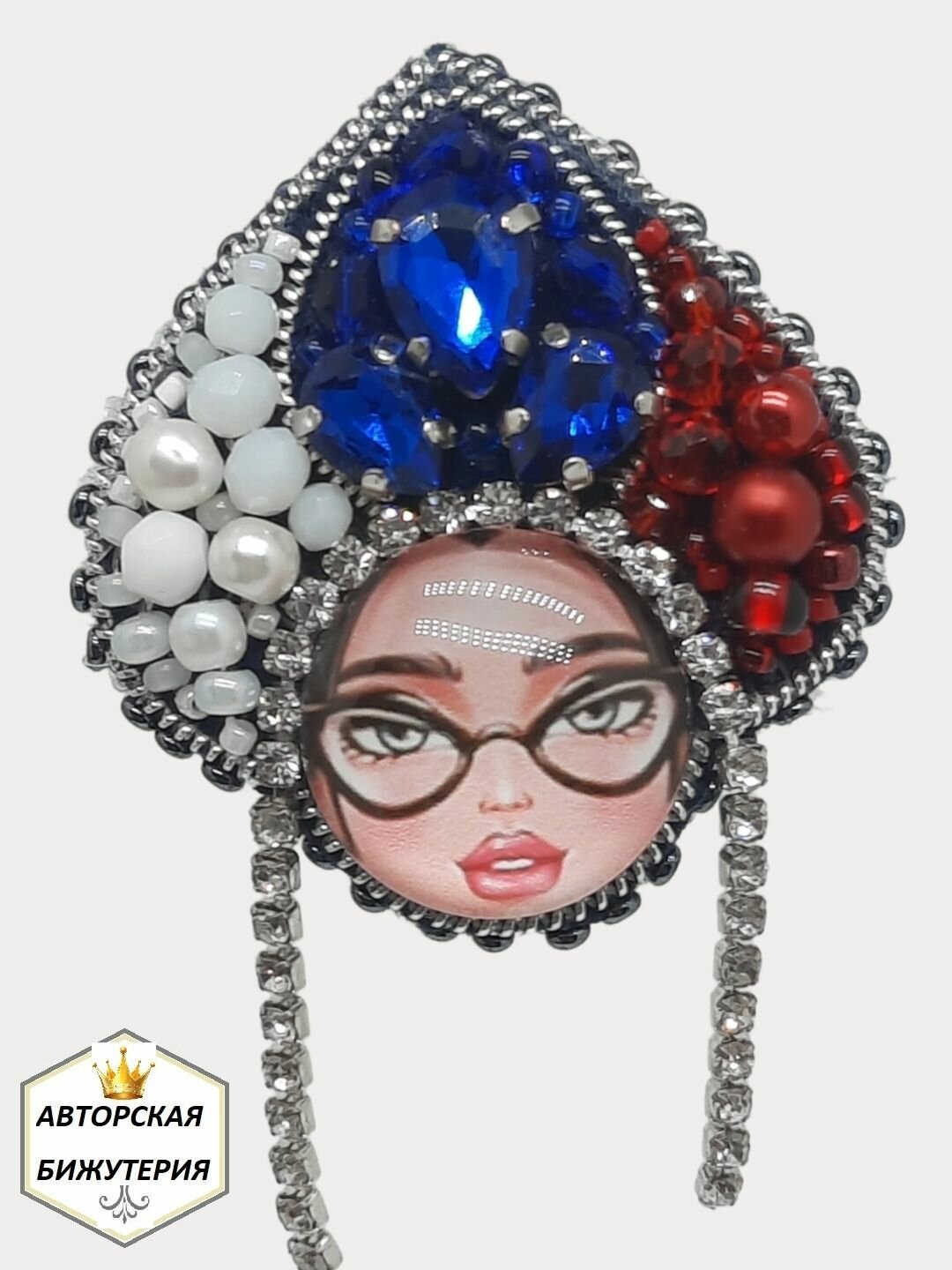 Брошь, бисер, кристалл
