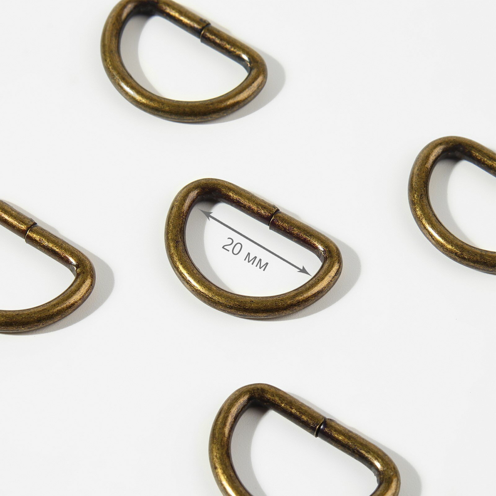 Полукольцо для сумок, d=20 мм, толщина - 3 мм, 10 шт, цвет антик