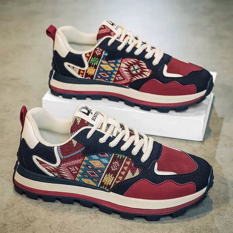 2025 Весна и Осень Новые Мужские Туфли Модные Печатные Вышитые Спортивные Повседневные Туфли Удобные Толстые Подошвы, Увеличивающие Рост Мужские Туфли