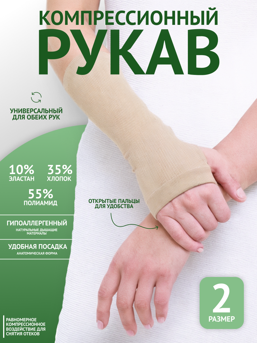 Рукав компрессионный кругловязаный рккв "ЦК", вид 1 – перчатка, размер №2