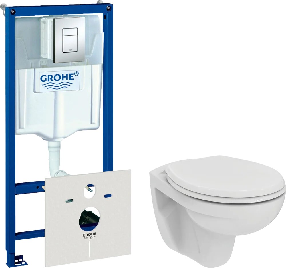 Комплект Унитаз подвесной Ideal Standard Eurovit K881201 безободковый / Система инсталляции для унитазов Grohe Rapid SL 38772001, 3 в 1 с кнопкой смы