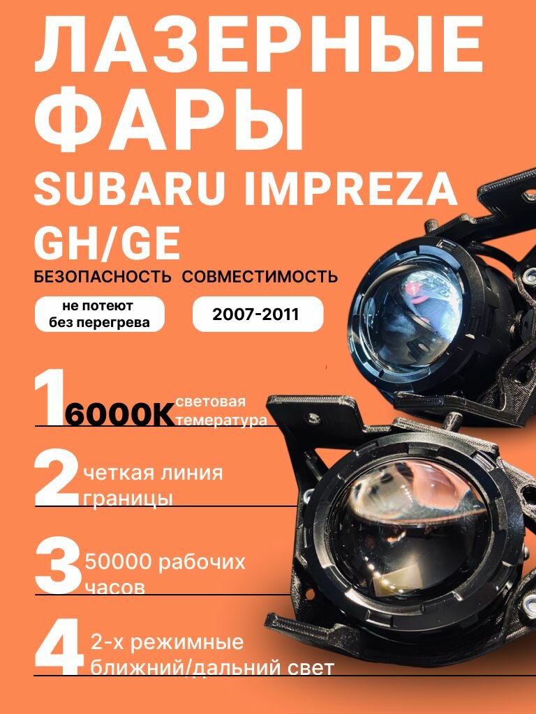 Двухрежимные LED - фары Subaru Impreza GH/GE (2007-2011) (6000K/250W/35000lm) комплект птф 2 шт; SM