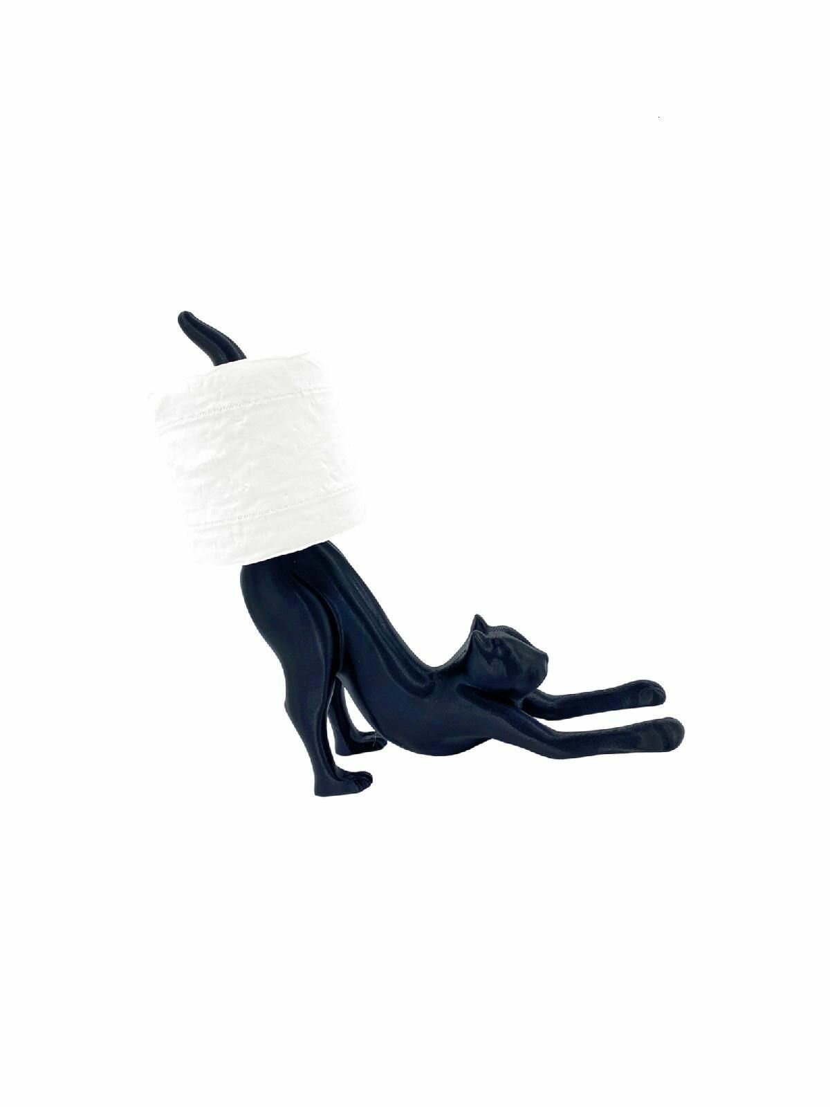 Статуэтка, Держатель для кошачьей туалетной бумаги, забавный держатель для туалетной бумаги, подходит для пола или столешницы в кухне или ванной комнате-черный