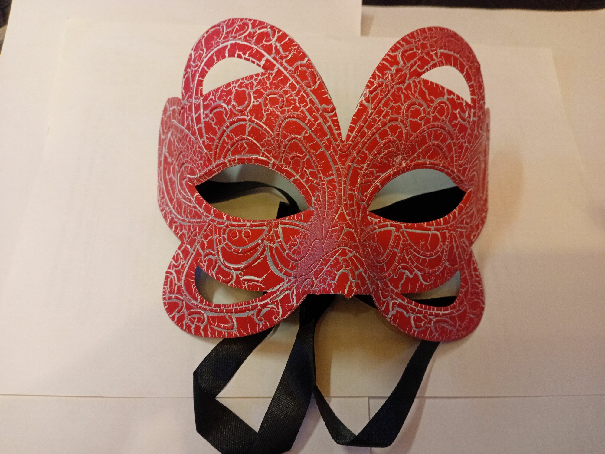 Карнавальная венецианская маска 26см. Малиновая с синим.