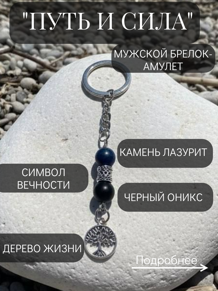 Брелок мужской на ключи из натуральных камней агата и лазурита / Брелок Древо Жизни / Подарок мужчине, мужу, парню