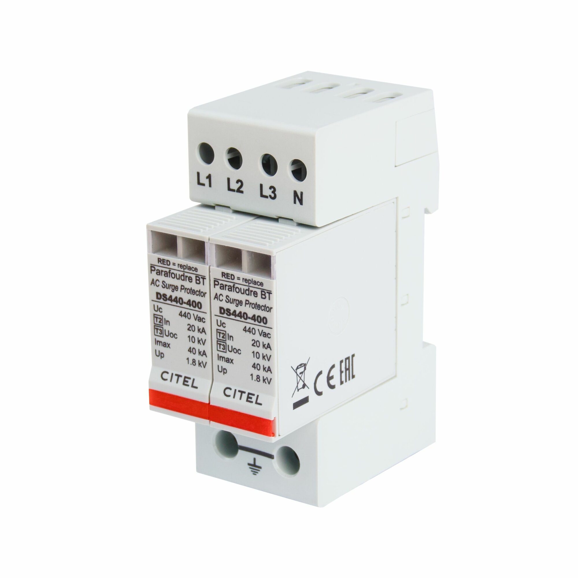 УЗИП CITEL DS440S-400 (311412), компактный, тип 2, Imax 40кА, для защиты трёхфазной сети переменного тока, система заземления IT