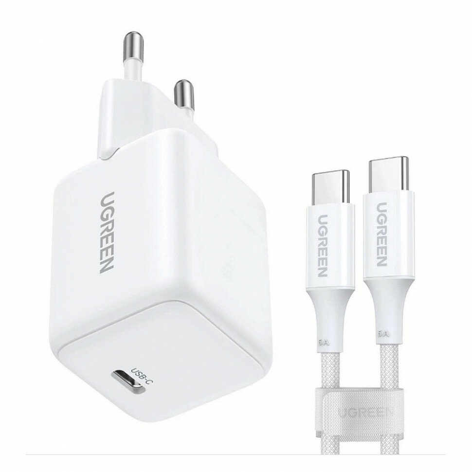 Сетевое зарядное устройство Ugreen X513 30W USB-C GaN Fast Charger с кабелем USB-C-USB-C 1м (65013) белый