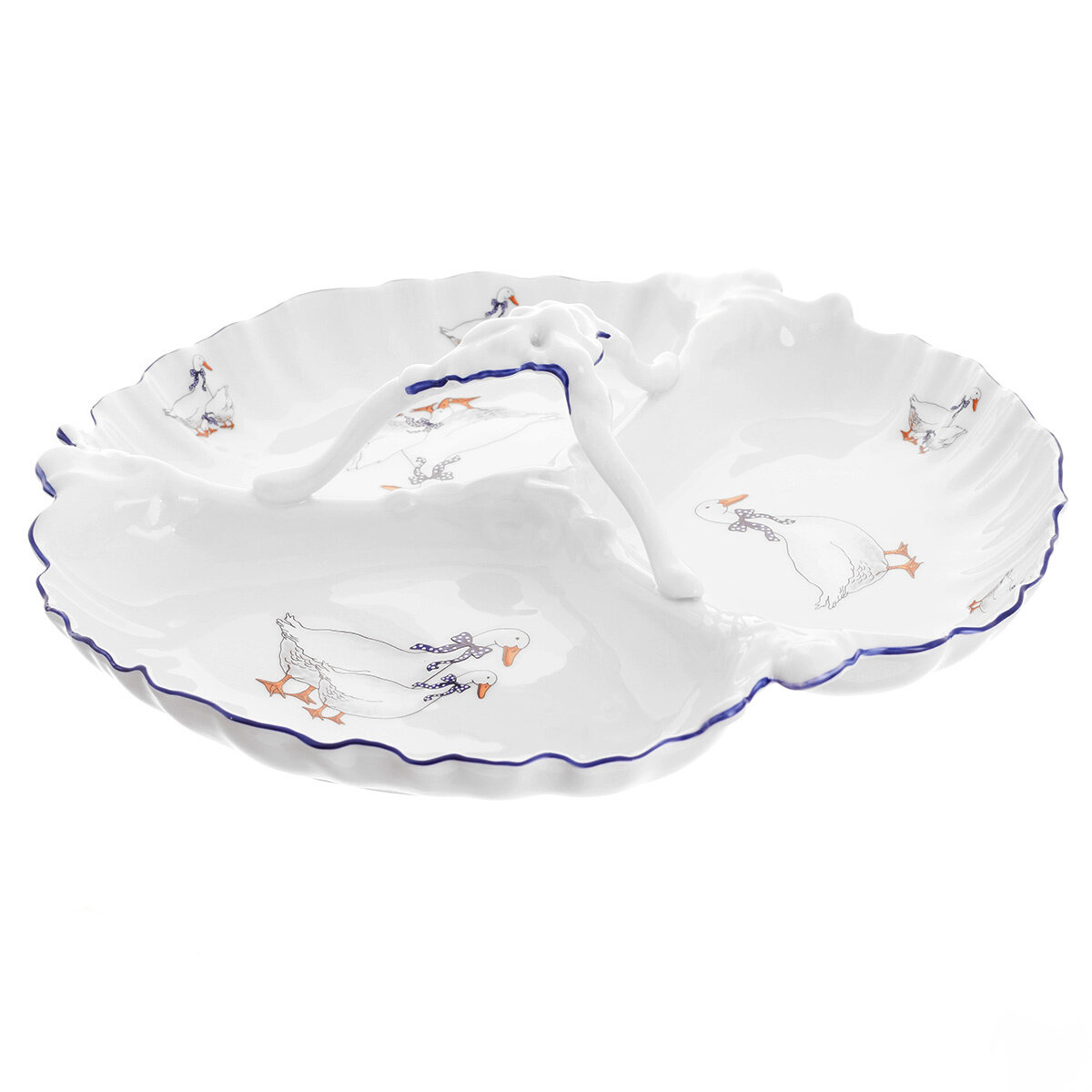 Блюдо круглое 3-х секционное (менажница) 30,5 см, 1 шт. Гуси, Queens Crown Чехия