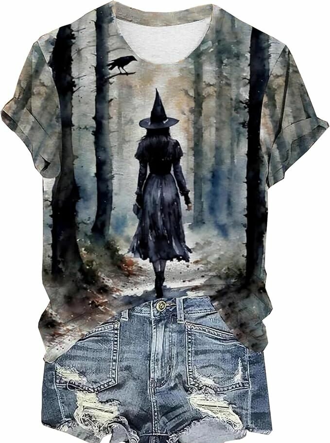 Кулирка с лайкрой купон "Ведьма в лесу" ширина 180см, высота 80 (+-2)см пенье