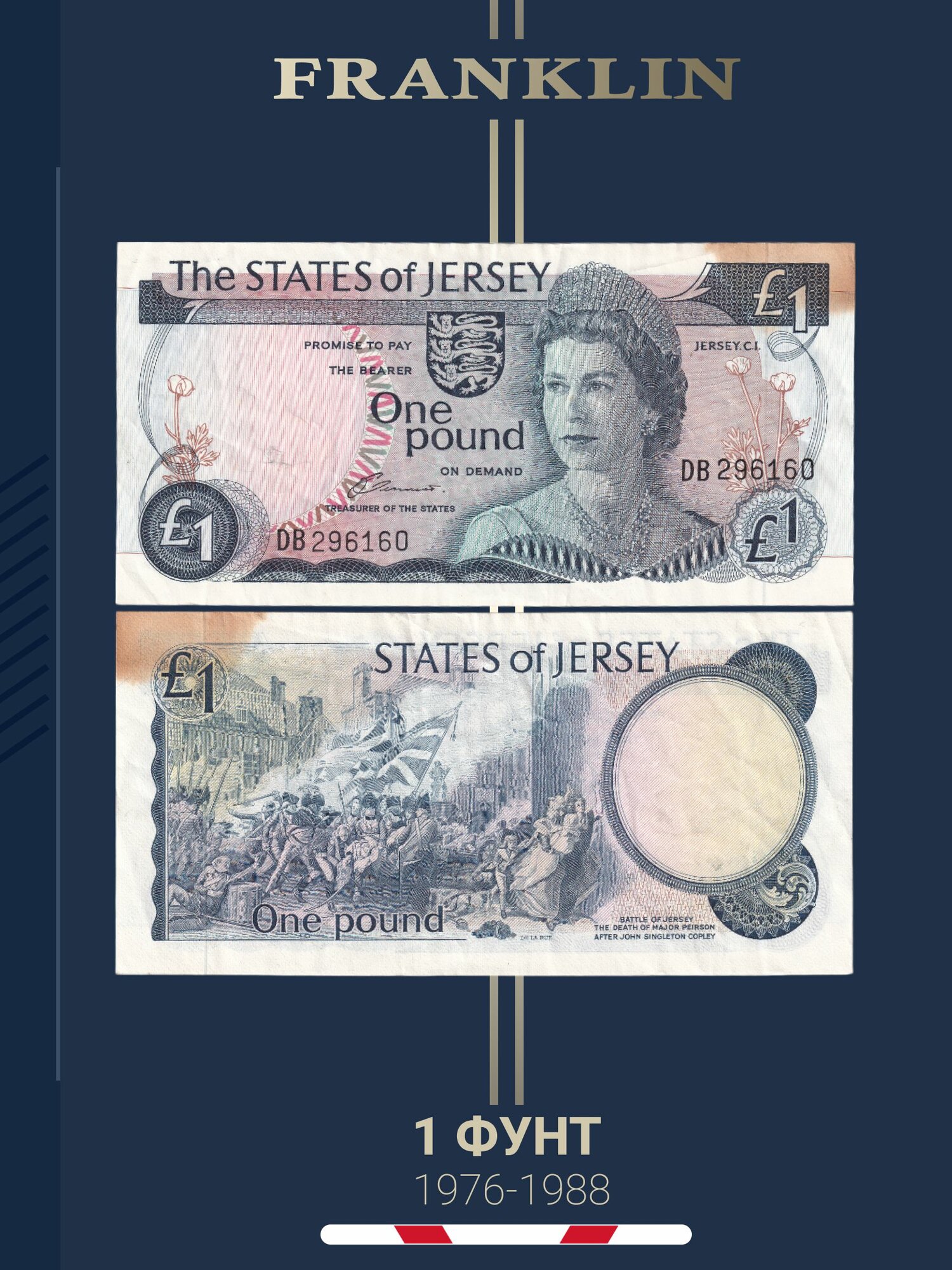 Банкнота Джерси 1 фунт 1976-1988 год (F) Pick 11а