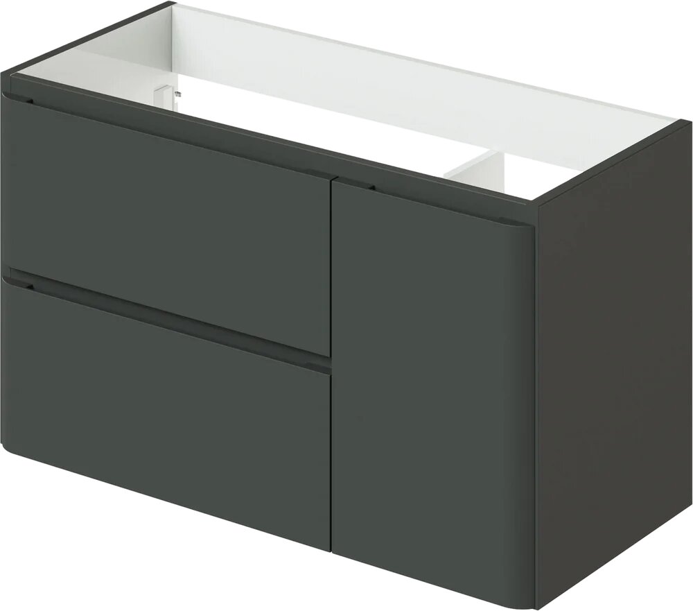 Тумба под раковину без столешницы Itana Roberto 100 подвесная, черная, серая, матовая, из МДФ, тумба для ванной, с ящиками, с дверками, с доводчиками