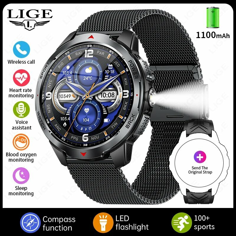 Умные часы LIGE Black Mesh для мужчин