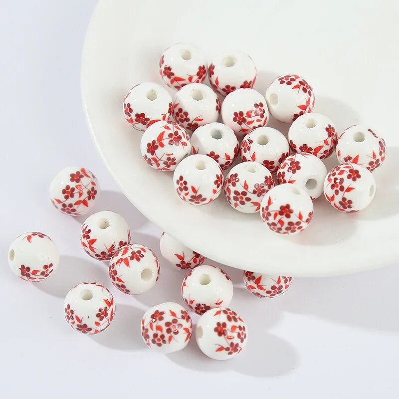 Керамические бусины с цветочным принтом 20 шт Белый, 10