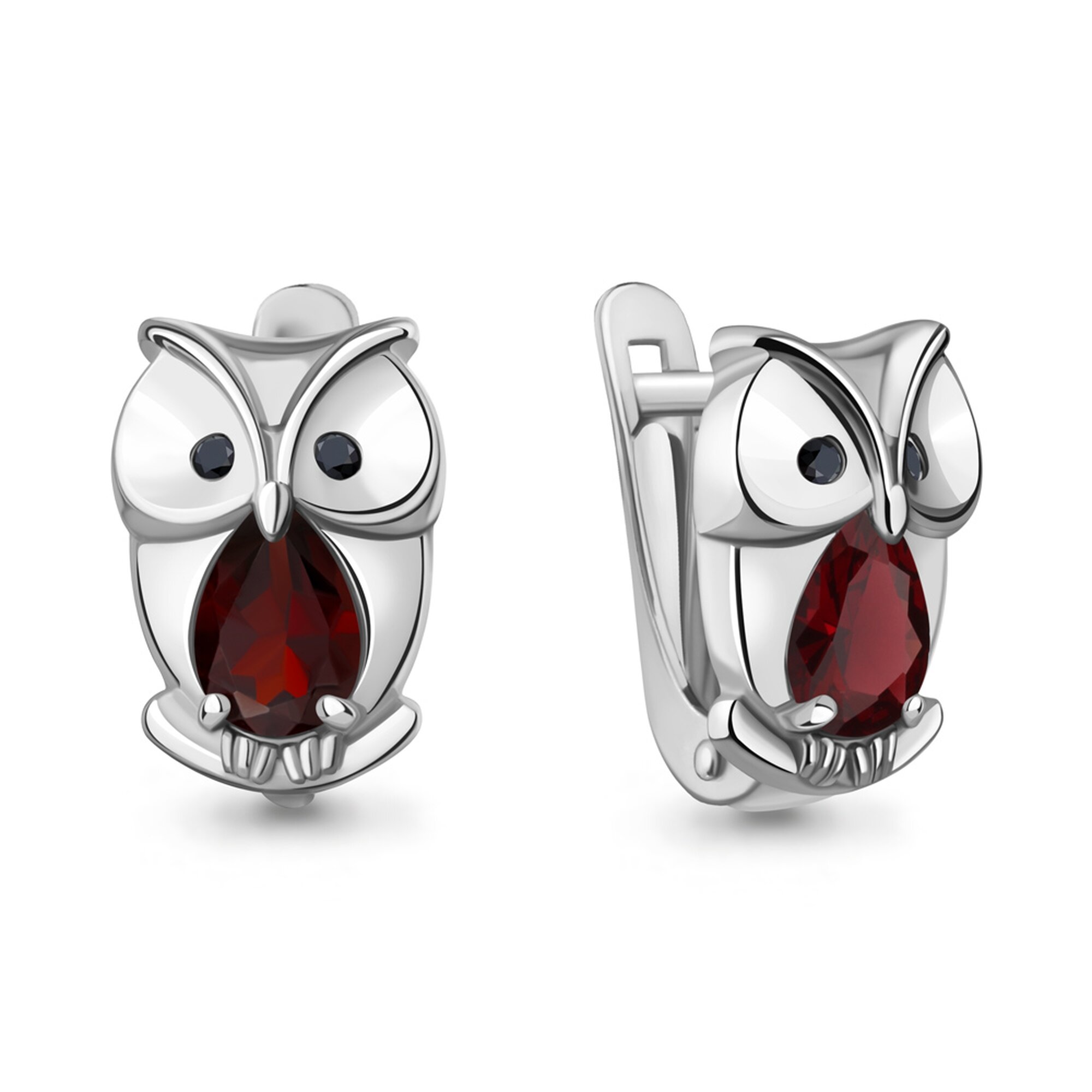 Серьги, серебро, 925 проба, родирование, кристалл, гранат