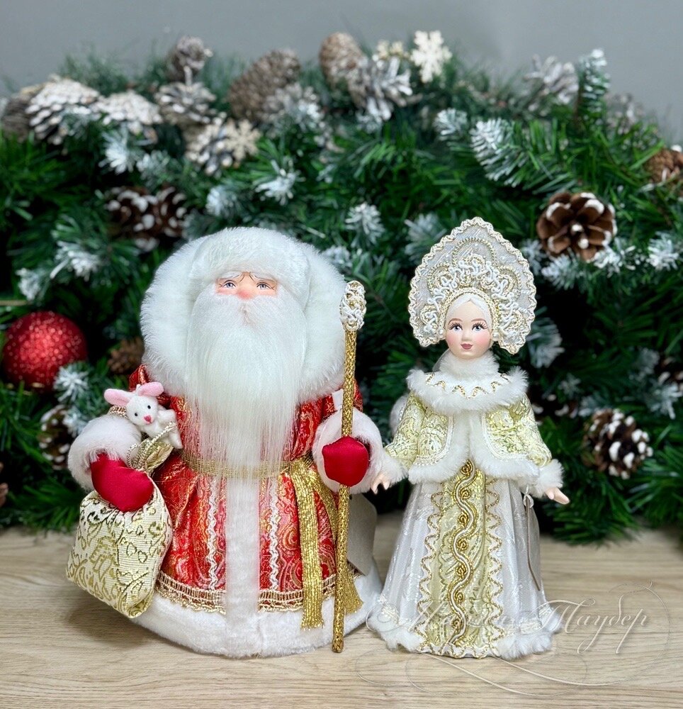 АртМороз Дед мороз и Снегурочка русские 24см, новогодняя игрушка под ёлку, авторская кукла ручной работы