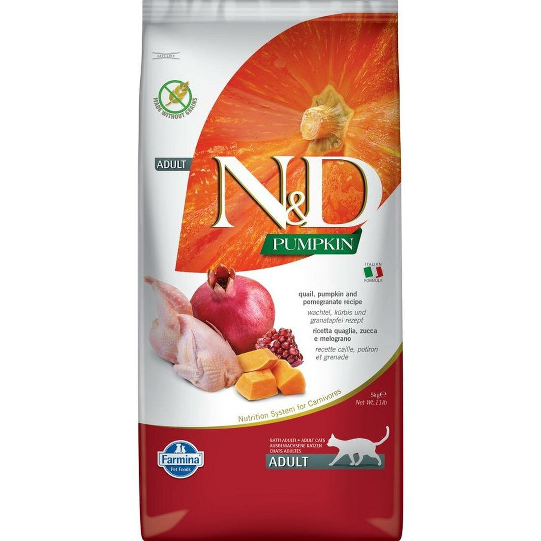 Корм для кошек Farmina "ND Pumpkin", для стерилизованных, беззерновой, перепел, тыква и гранат, 5 кг