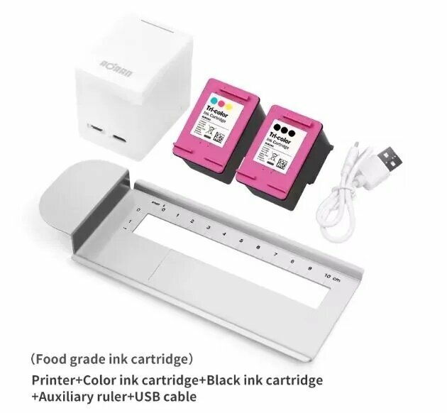 AORAN Принтер струйный AORAN 001 Ручной пищевой принтер, Подключение WIFI, индивидуальный шаблон, подходит для отелей/кафе/пекарен, прозрачный, черный