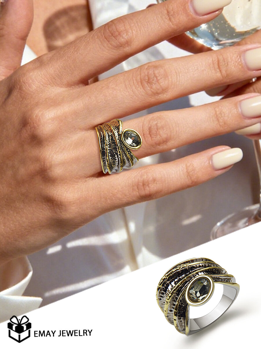 Кольцо, опал, шпинель, искусственный камень, аквамарин