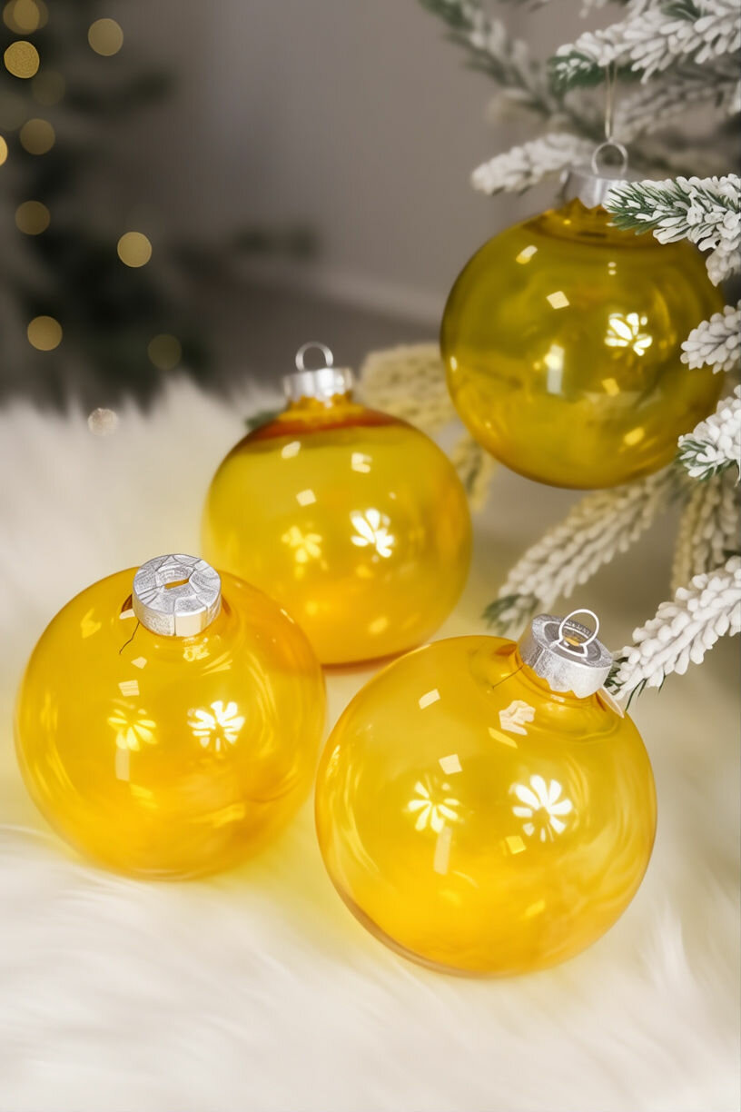 Набор ёлочных ПЭТ шаров болле ДИ феста - медовые пузыри, пластик, янтарный, 10 см, 4 шт, Winter Deco 1000578