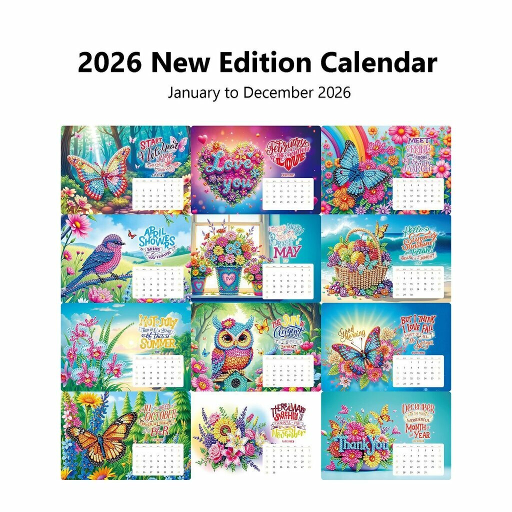 Календарь для рисования стразами на 2026 год - Календарь для Рисования Стразами Ручной работы с Наклейками, Декоративный для дома и Офиса