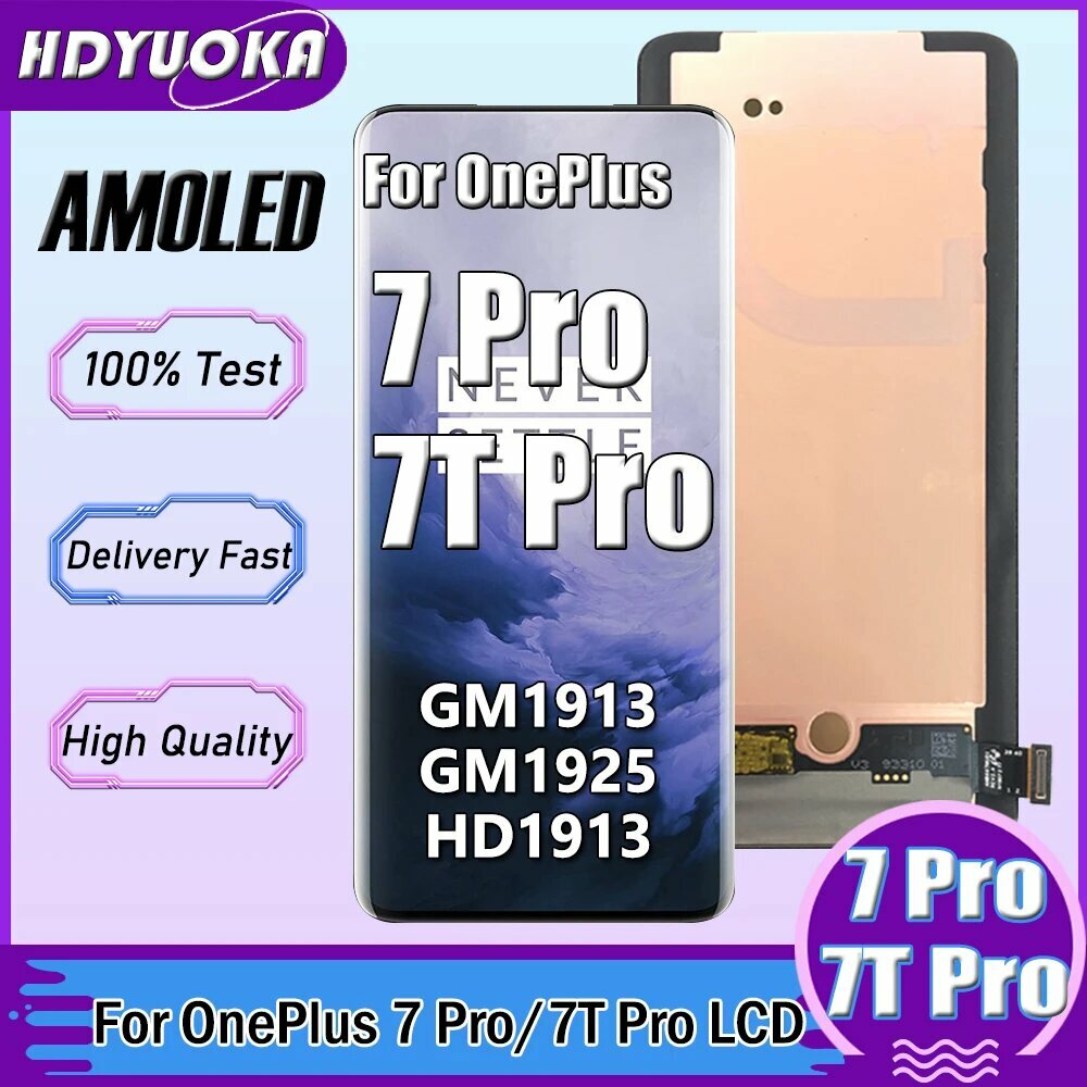 6,67 "AMOLED ЖК-дисплей для OnePlus 7 Pro, ЖК-дисплей, преобразователь сенсорного экрана в сборе, замена экрана для OnePlus 1 + 7T Pro 7 Pro-TFT