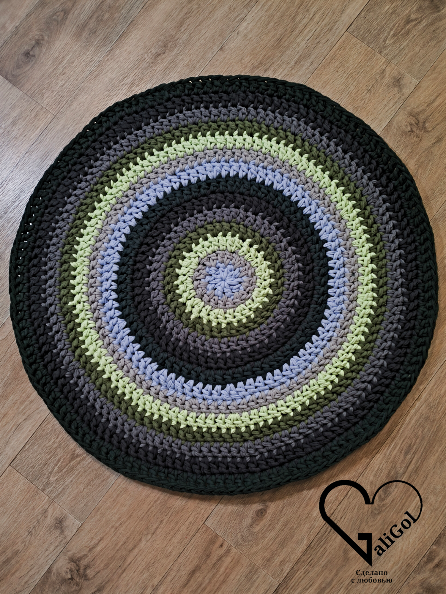Эко коврик. Круглый вязаный хлопковый ковер, ручной работы для гостиной, спальни, детской, прихожей, ванной и бани.
