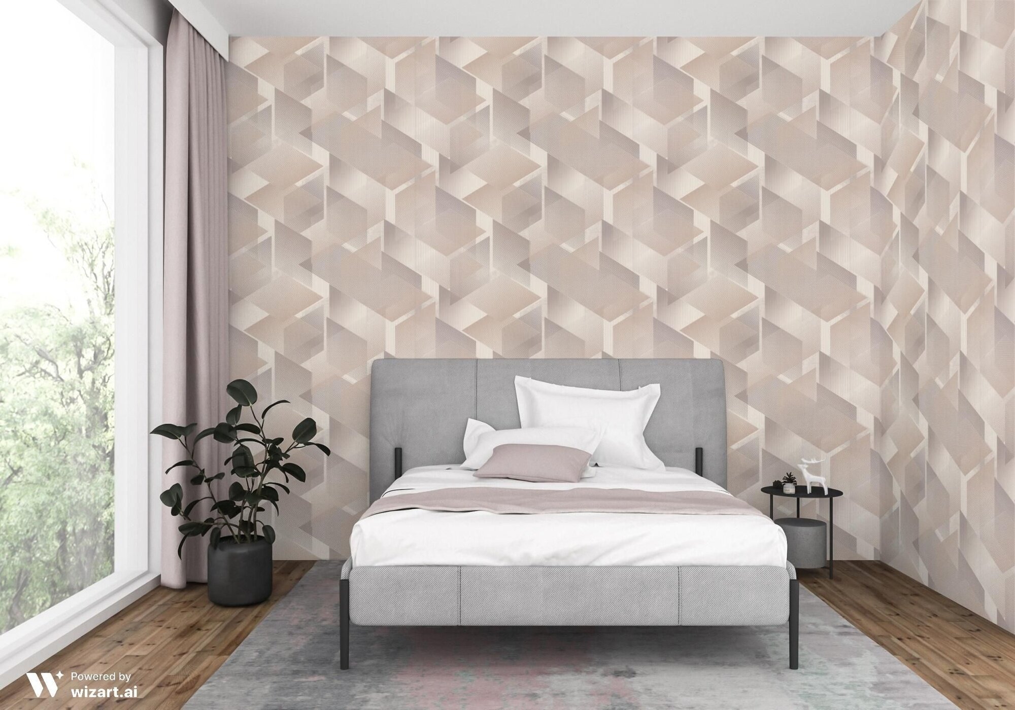 Обои 3D виниловые в комнату с рисунком моющиеся плотные Геометрия-22 1,06*10м бежевые на флизелиновой основе