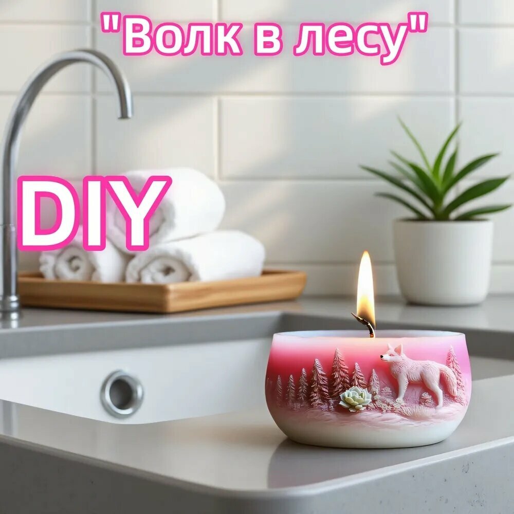 Силиконовая форма "Волк в лесу" для аромасвечей, горшков и эпоксидной смолы 3D рельеф, пищевой силикон