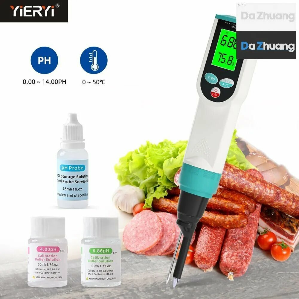 Цифровой пищевой PH метр 0.01 разрешение pH/Temp датчик высокой точности водонепроницаемый pH тестер для мяса, теста, колбасы, сыра косметики