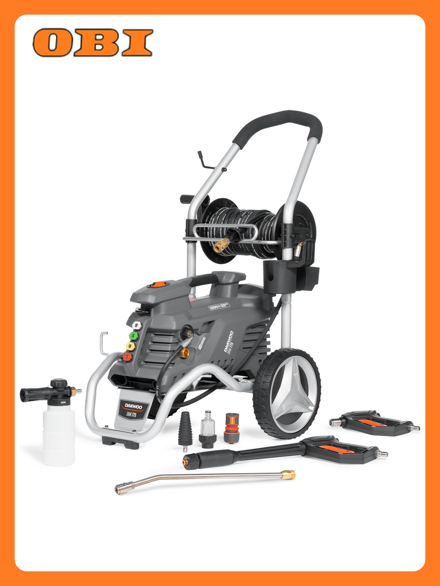 Мойка высокого давления DAEWOO DAW 775, 210 бар, 3.2кВт, 12м шланг, автоматическая защита