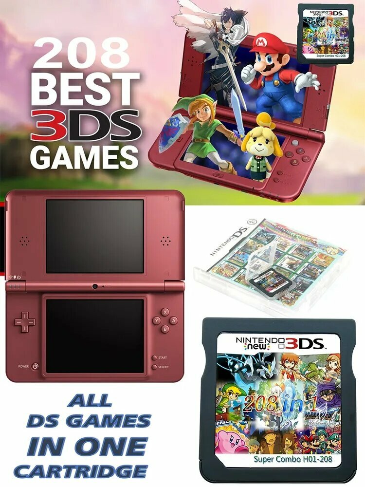 Игровой картридж 208 IN 1 комбинированные игры для Nintendo 3DS, NDSi XL/LL, NDS, NDSL, NDSXL (Английская )
