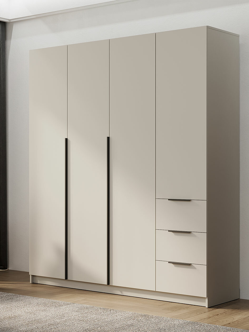 Распашной шкаф для одежды и хранения вещей Вентуро Макси с ящиками, с полками, со штангой для одежды, 180.3х51х207.5 см, Кашемир