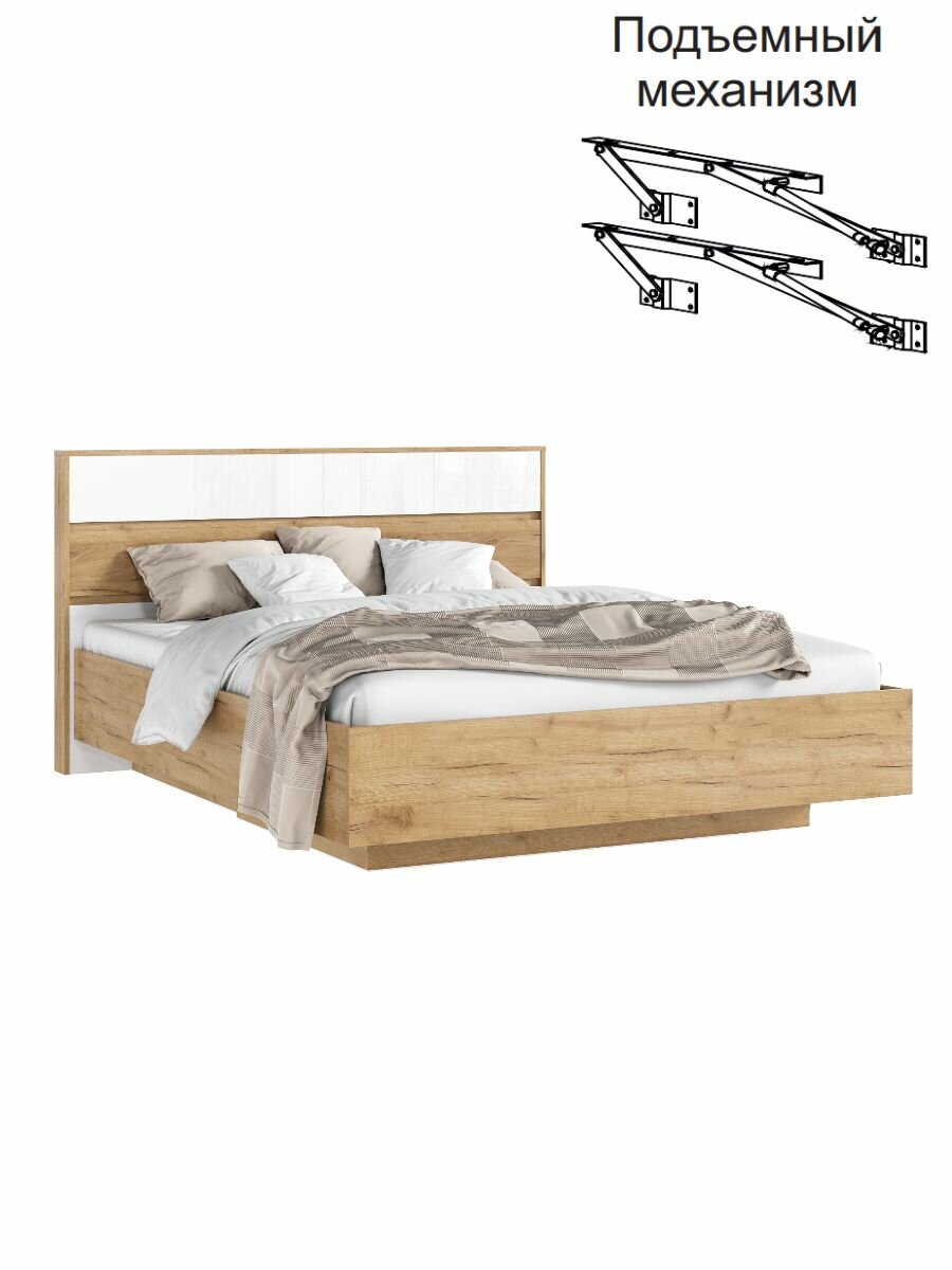 Кровать двуспальная парящая Регина 1708х1000х2117, Дуб Крафт /Белый глянец холодный, с подъемным механизмом, МИФ