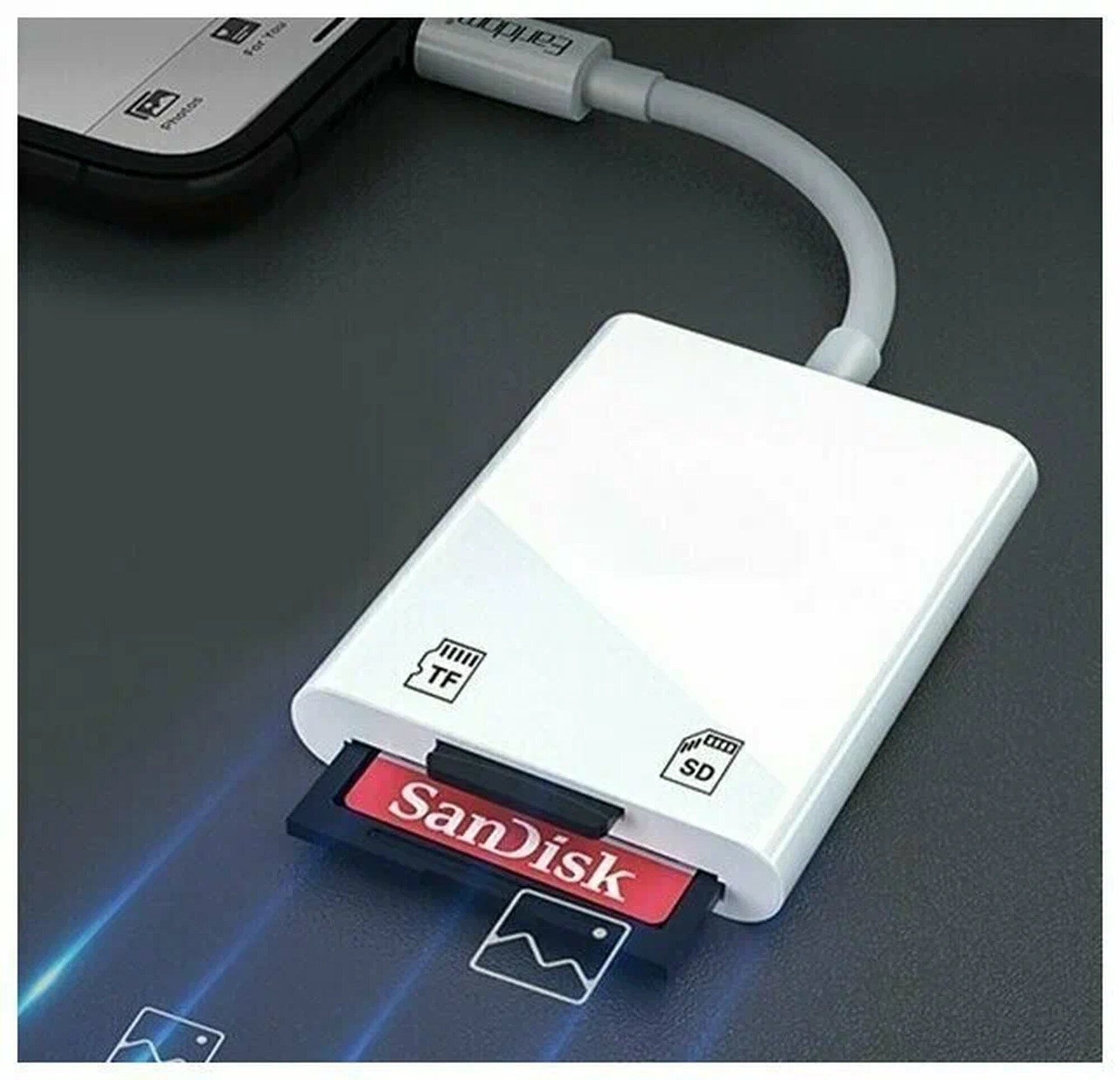 Кардридер Earldom OT47, для карт SD/microSD, USB-хаб, цвет белый